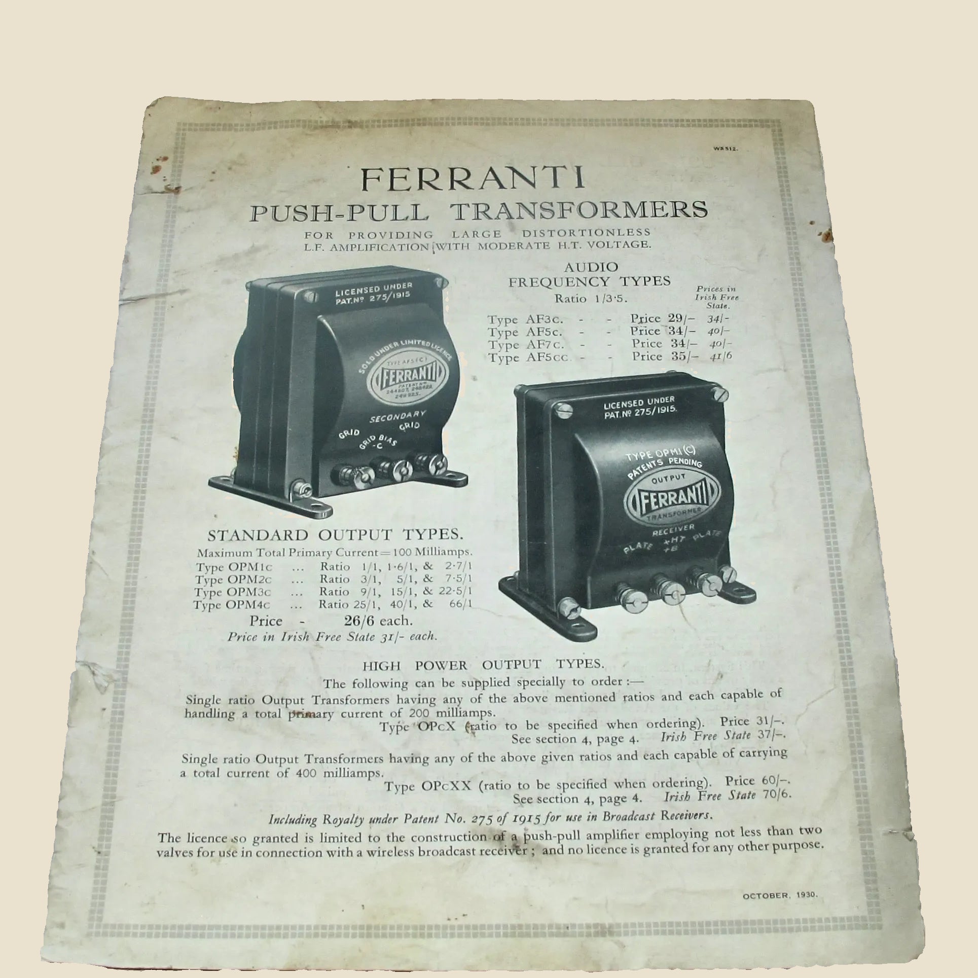 1930 Ferranti Push-Pull Transformers Pamphlet Wa 512 – Mullard Antiques ...