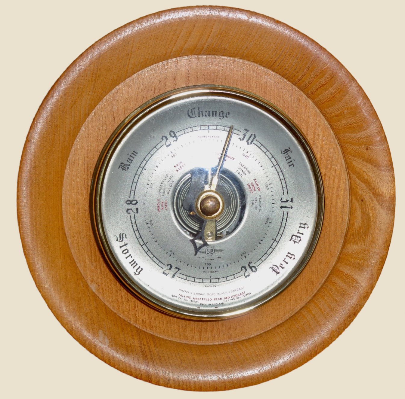Vintage Shortland SB Aneroid Barometer In A Circular Wood Surround ...