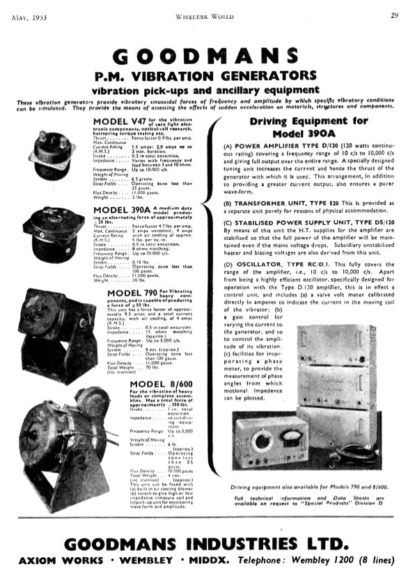 1950s V47 Goodmans Industries Limited 3 Ohm Vibration Generator ...