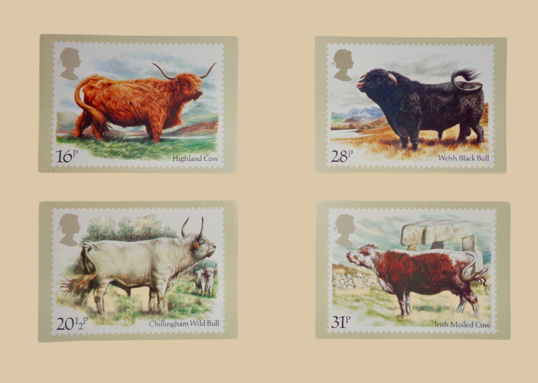 1984 Set of Four British Stamp Cattle PHQ Postcards – Mullard Antiques and Collectibles