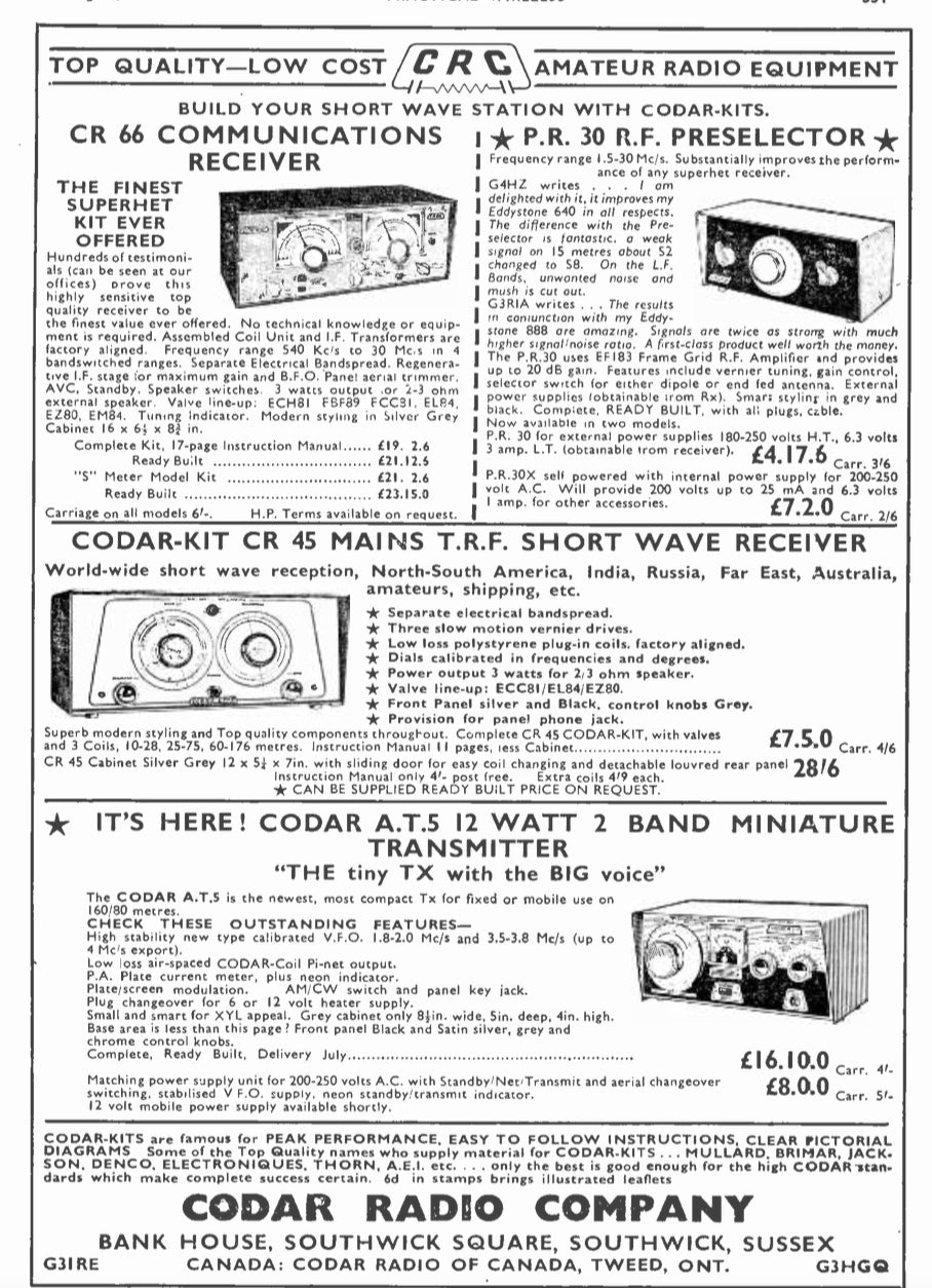 1960s Codar Radio Co PR30 RF Valve Type Preselector – Mullard Antiques ...
