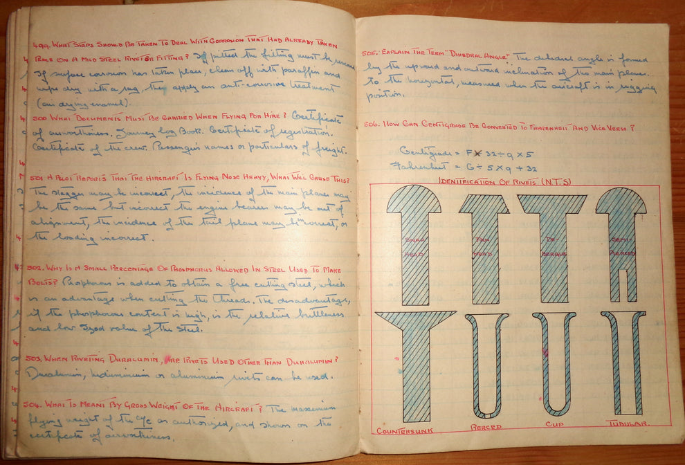 WW2 RAF Seaplane Hull And Float Engineer's Note Book With Two Cartoon ...