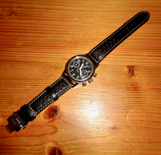Landeron Type 20 Chronograph Watch In Black Leather and Stainless Stee ...