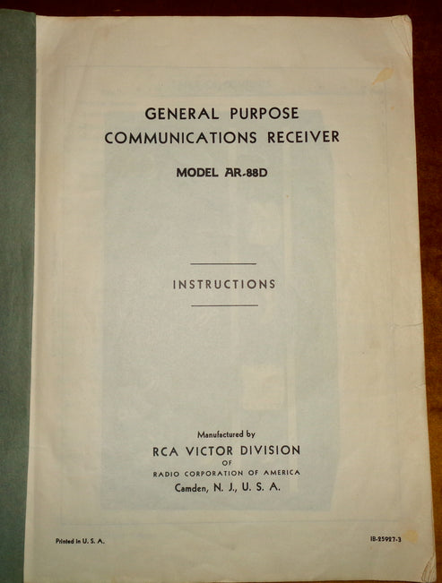 1940s WW2 RCA Instruction Booklet For A Model AR88D Communications Rec ...