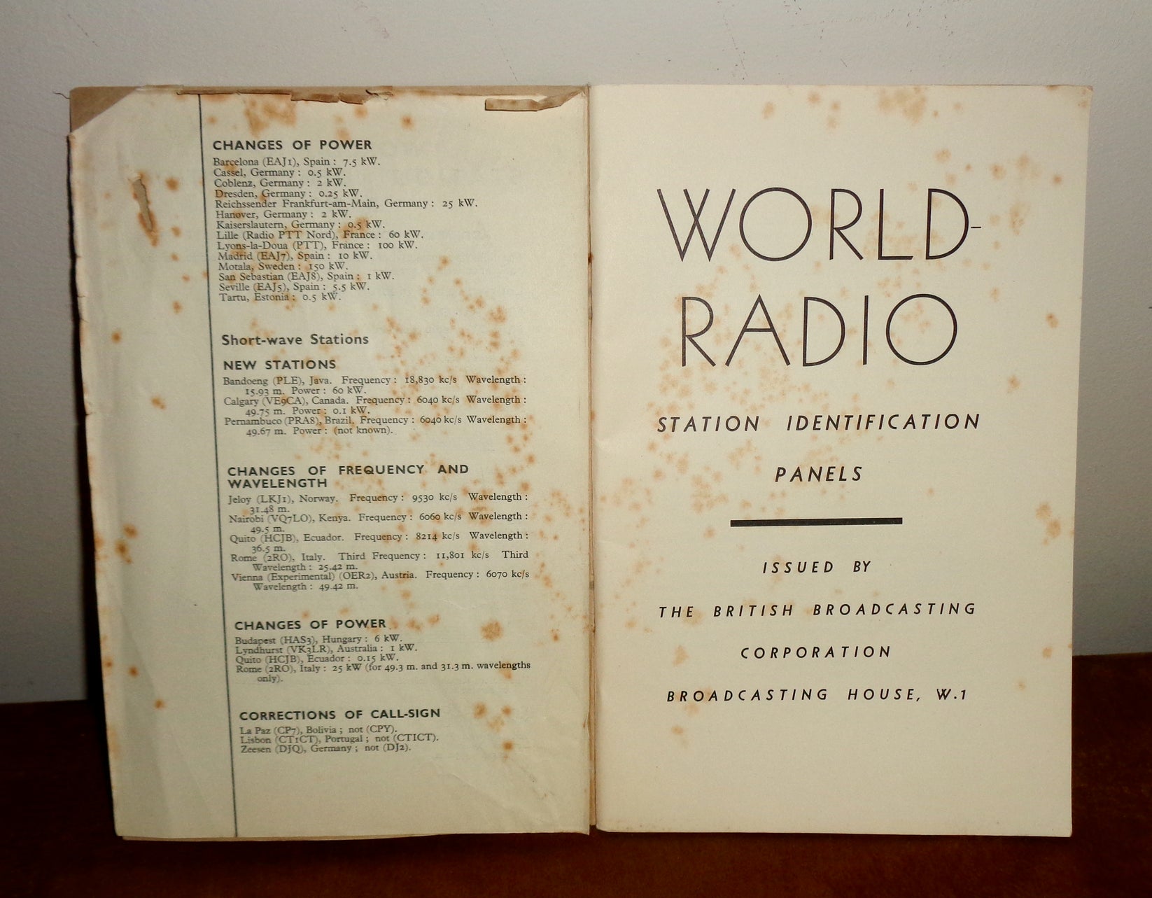 June 1935 World Radio Station Identification Panels Issued By The BBC ...