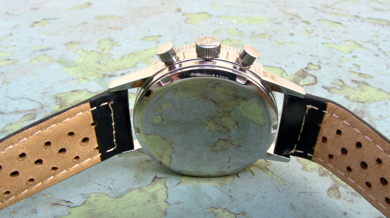 Landeron Type 20 Chronograph Watch In Black Leather and Stainless Stee ...