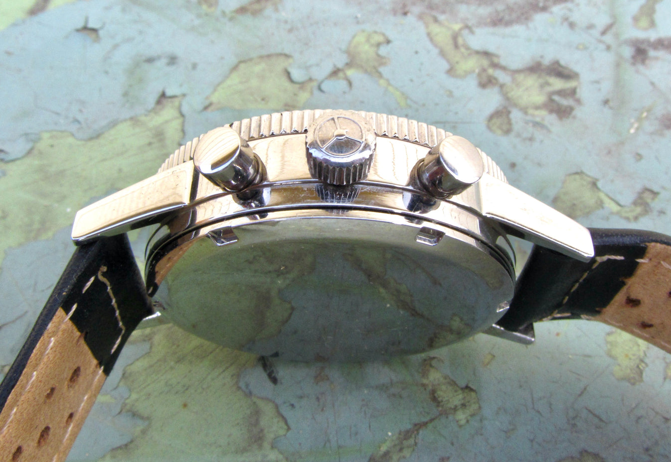 Landeron Type 20 Chronograph Watch In Black Leather and Stainless Stee ...