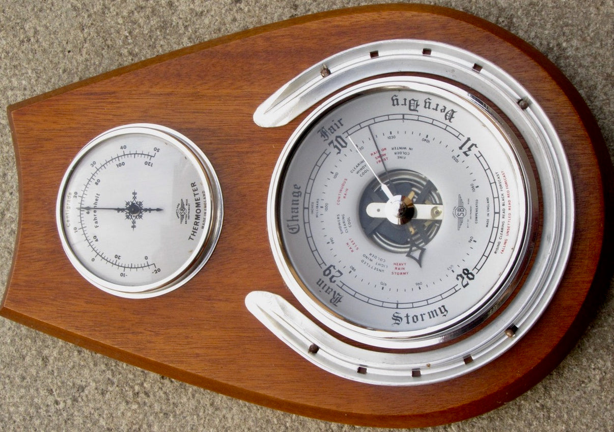 1950s Shortland SB Aneroid Barometer and Thermometer In A Wood Surroun ...