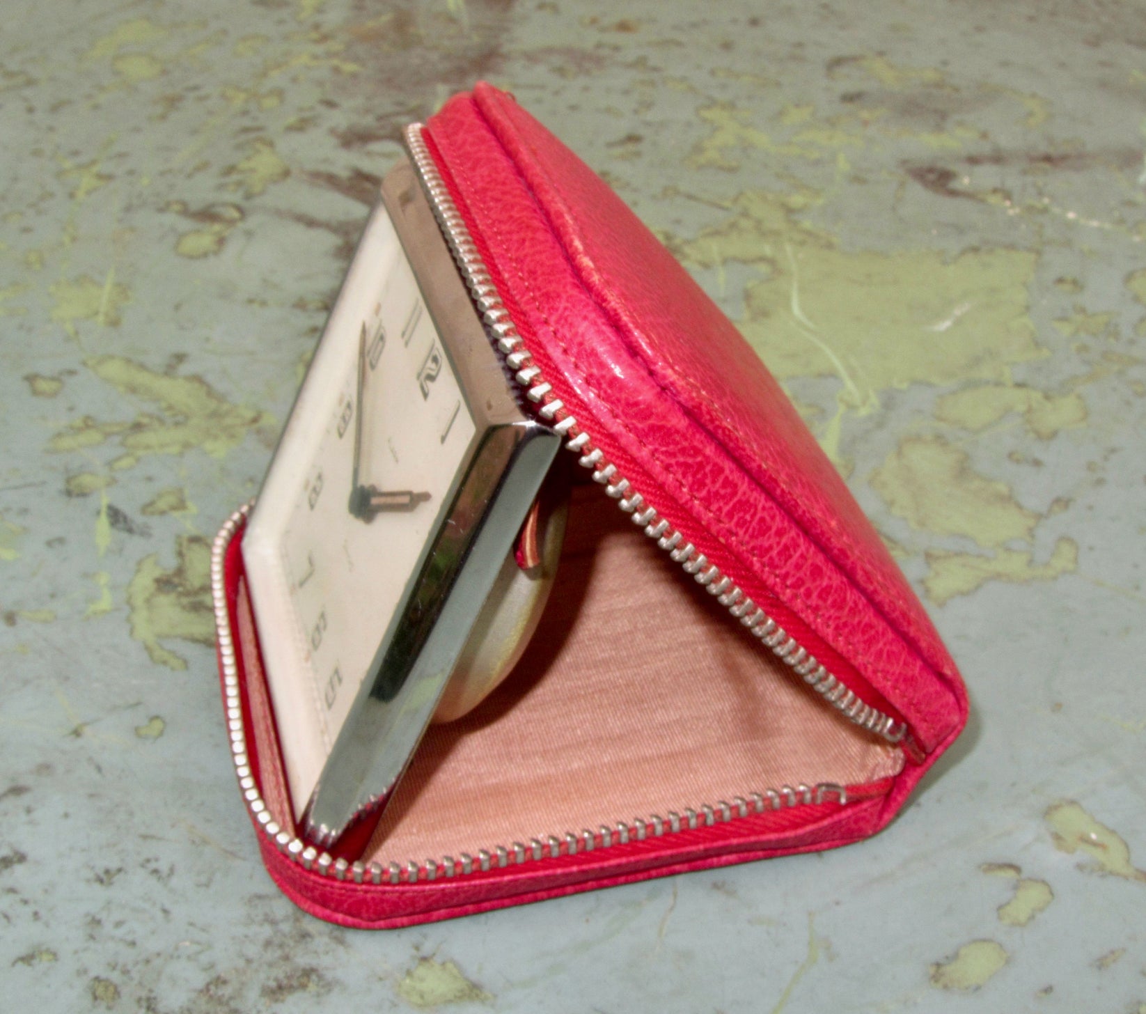 Vintage Smiths Travel Alarm Clock In A Zippered Red Leather Case ...