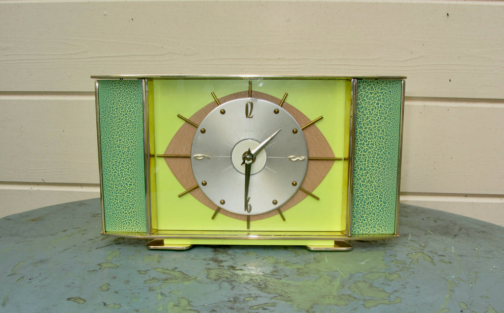 Vintage METAMEC Atomic Eye Shelf/Mantle Clock In Brass With Green Crac ...