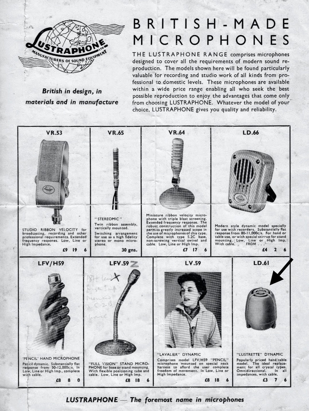 1950s Lustraphone Model LD/61 Lustrette Dynamic Desk Microphone ...