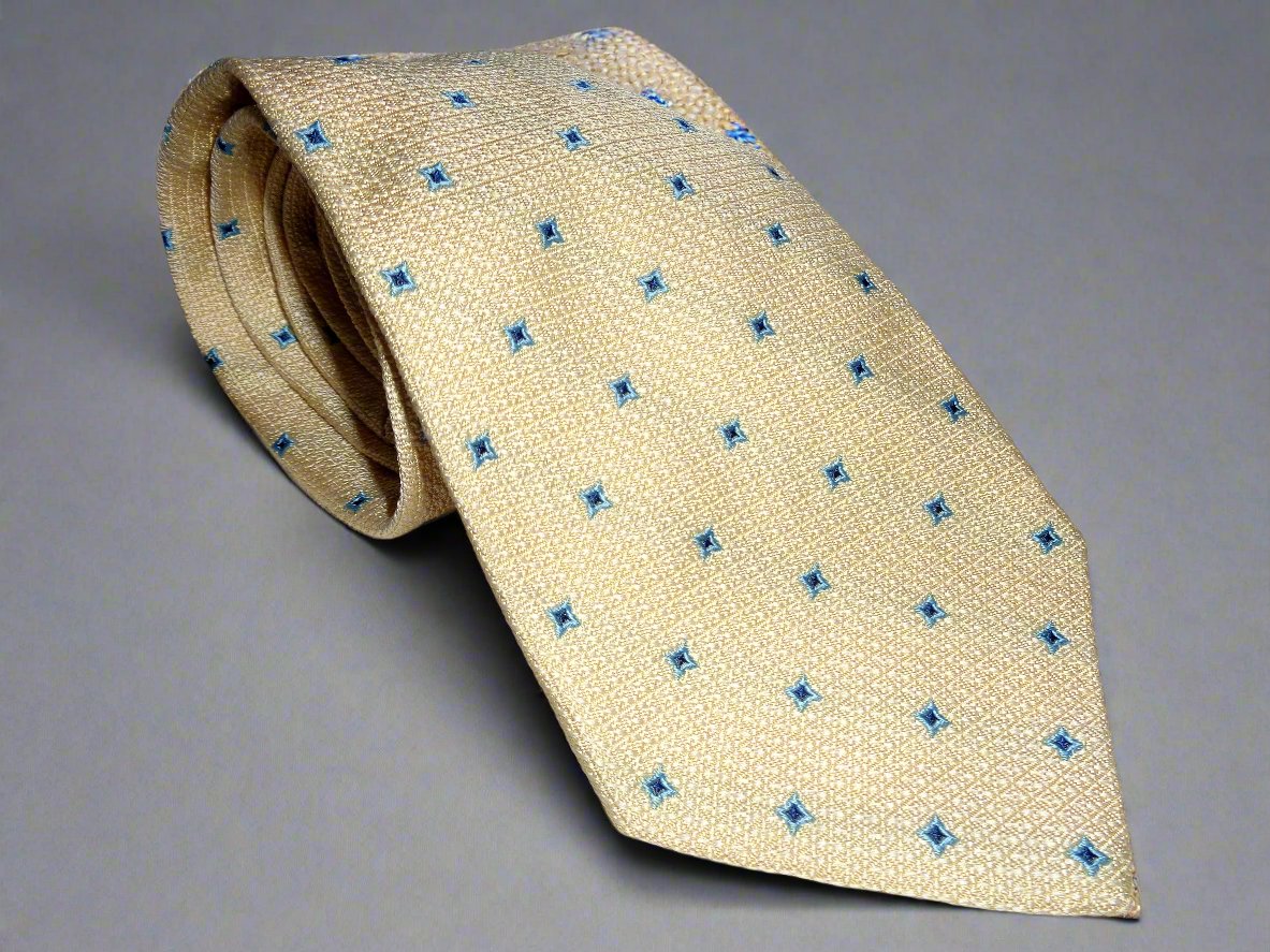 Vintage La Cravatta Silk Tie Yellow With Blue Square Motifs – Mullard ...