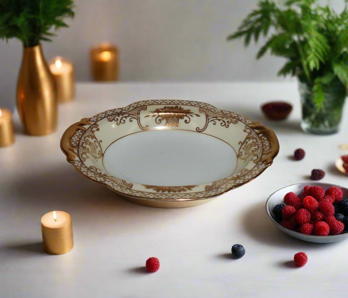Vintage Noritake Pottery Gold Flower Basket Pattern 44318 Sweet Dish ...