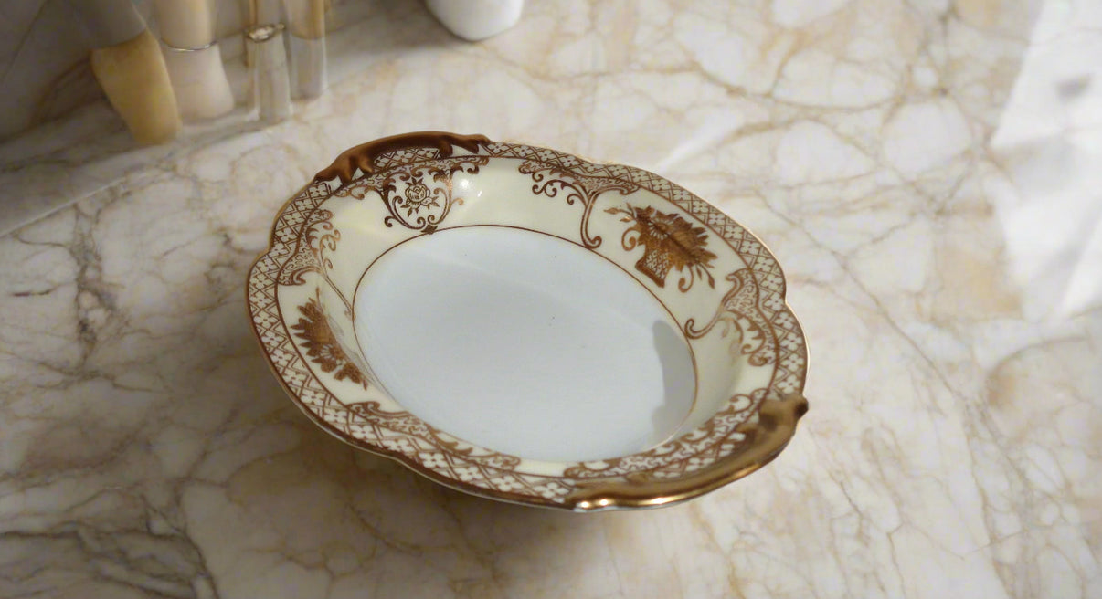 Vintage Noritake Pottery Gold Flower Basket Pattern 44318 Sweet Dish ...