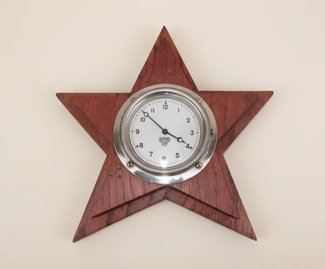Vintage Smiths Motor Car Dashboard Clock Wood Mounted In A Star Shape ...