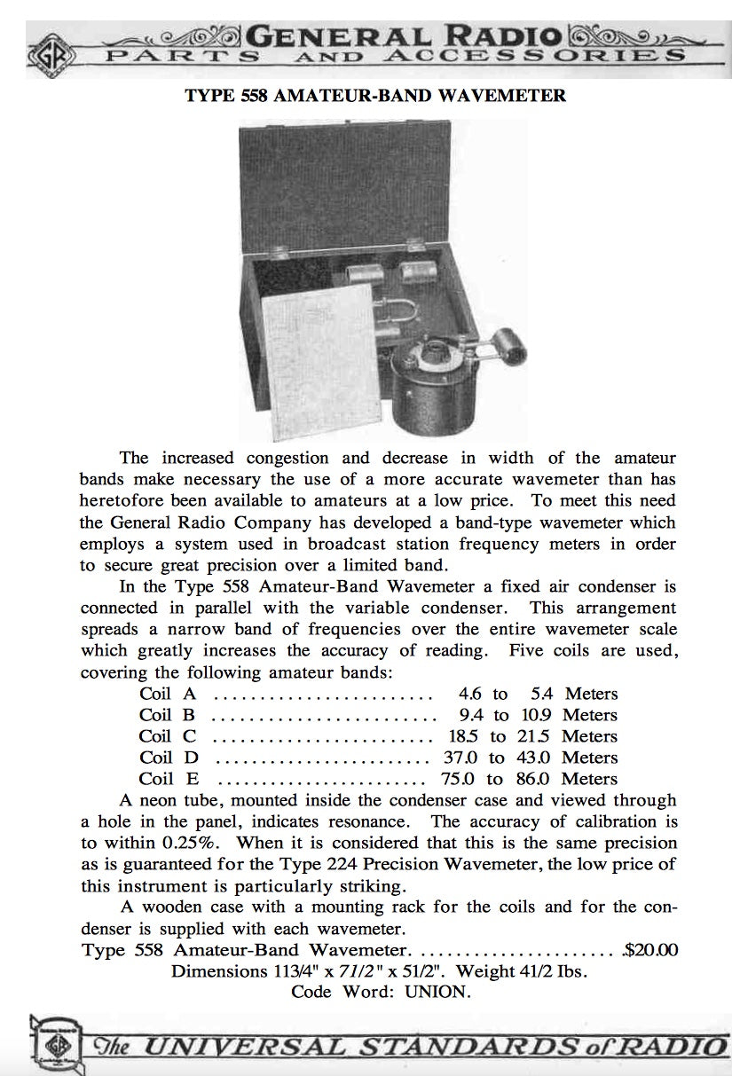 1929 General Radio Type 558-P Amateur Band Frequency Meter In Wood Tra ...